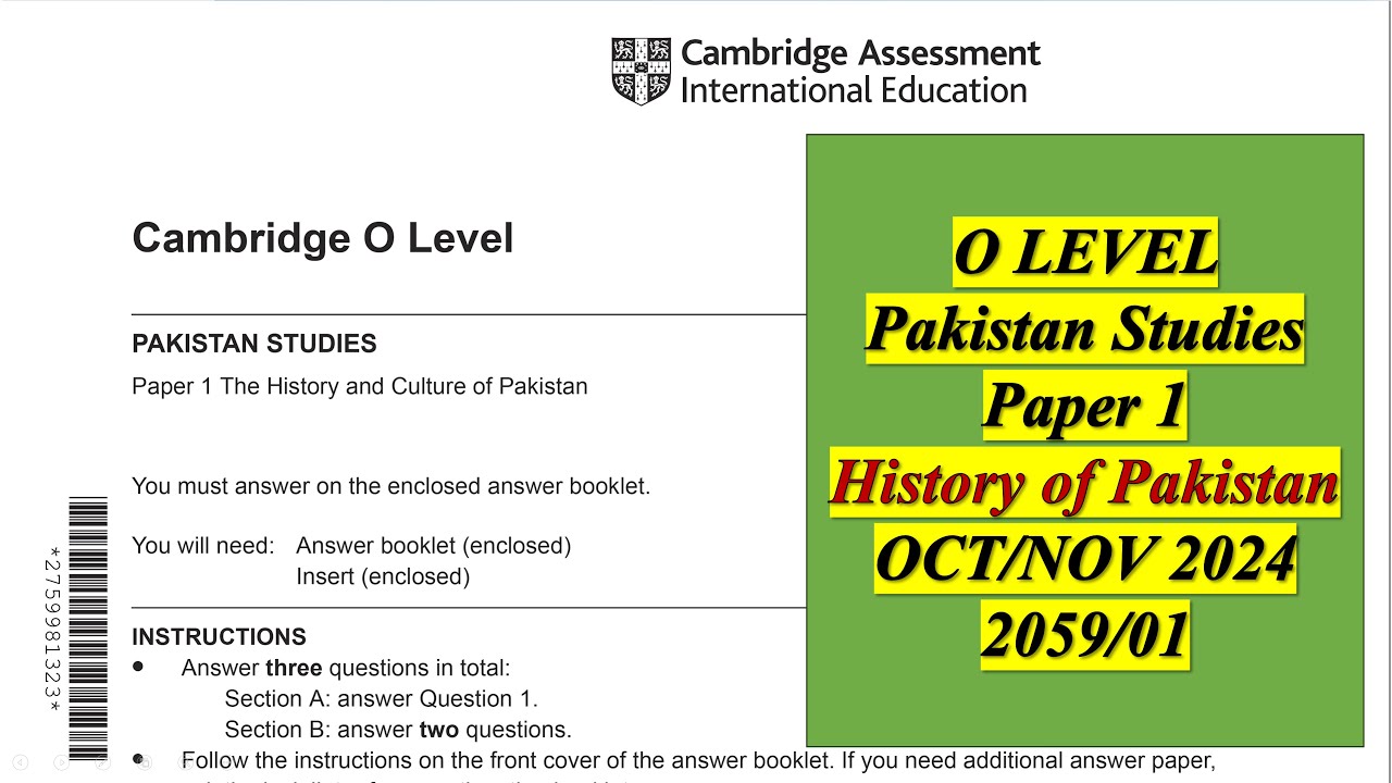 IGCSE-O-Level Pakistan Studies Solved Paper 1 History and Culture of Pakistan 2059/01 Oct/Nov 2024|