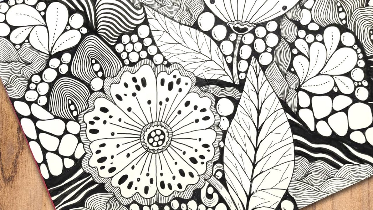 Flower Themed Zentangle Art Drawing | Relaxing DIY Doodle Patterns