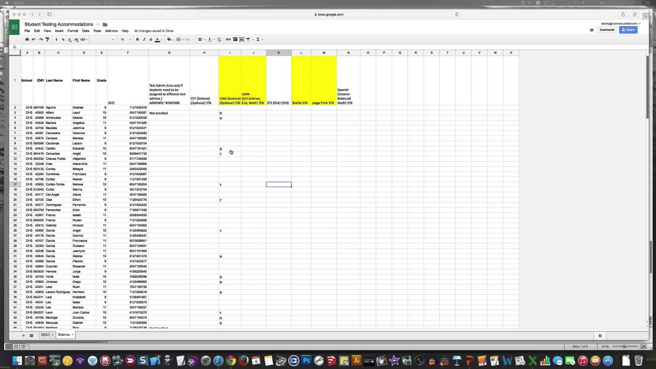 Testing accomodations