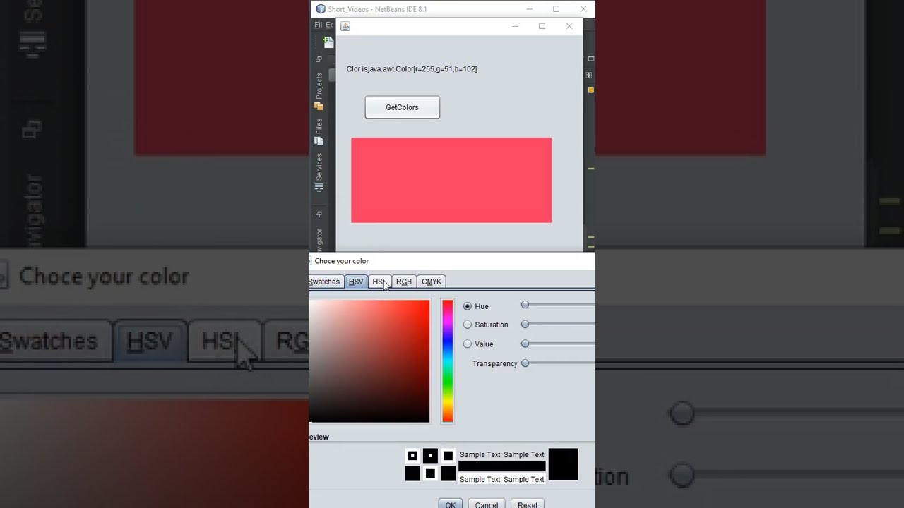 JAVA Colour Chooser Tutorial #short