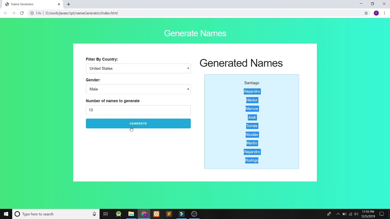 Name Generator In JavaScript With Source Code | Source Code & Projects