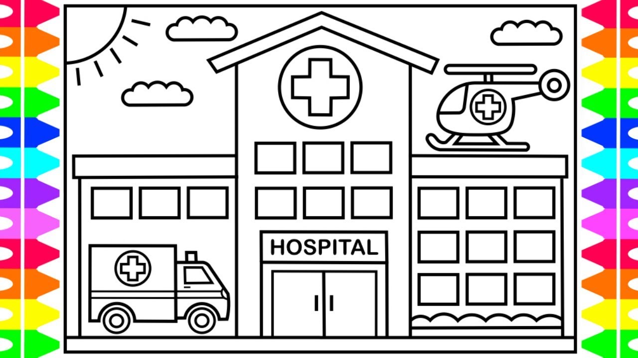 How to Draw a Hospital for Kids 💙❤️💜Hospital Drawing for Kids | Hospital Coloring Pages for Kids