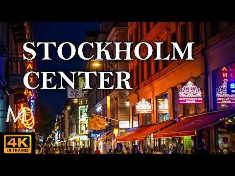 [4k] Night walking in the main shopping street of Stochkolm (Drottninggatan), Sweden