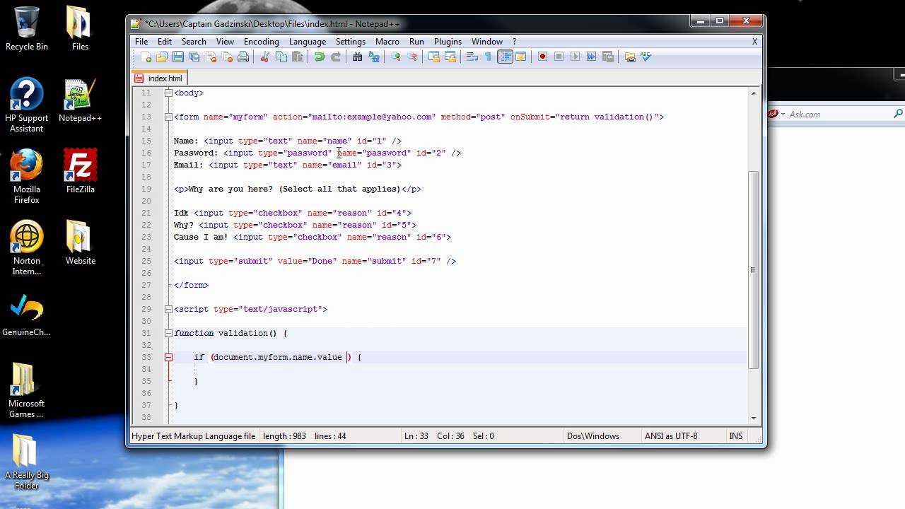 Javascript Tutorial 17 - Form Object and Validation