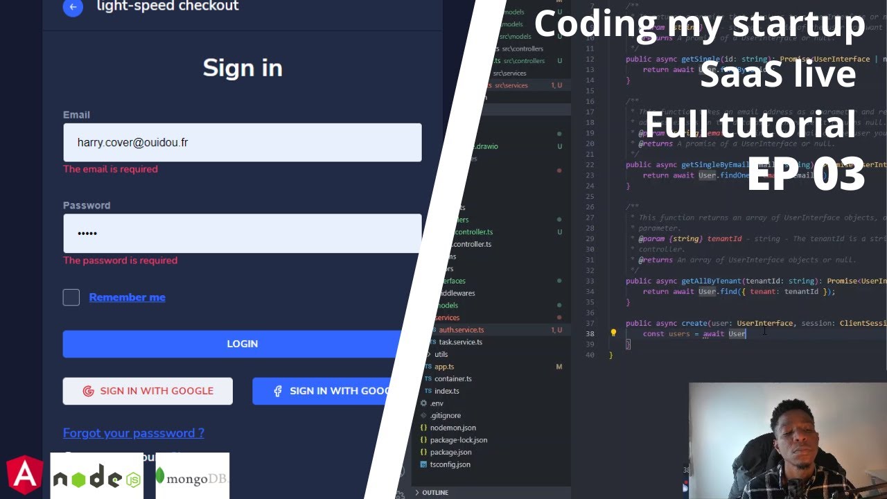User Authentication - Angular, Nebular, Node.js & Mongo - SaaS live coding - Ep 03