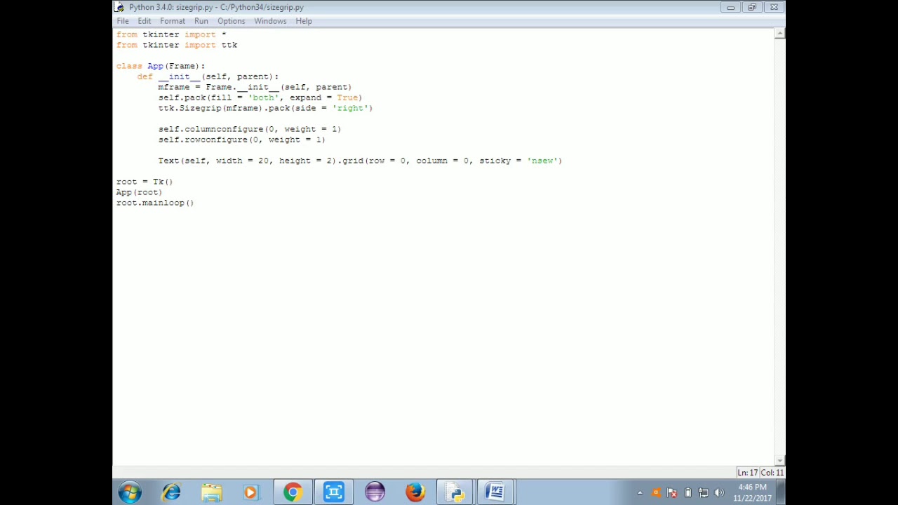 Python tkinter in Tamil-20 Sizegrip in python