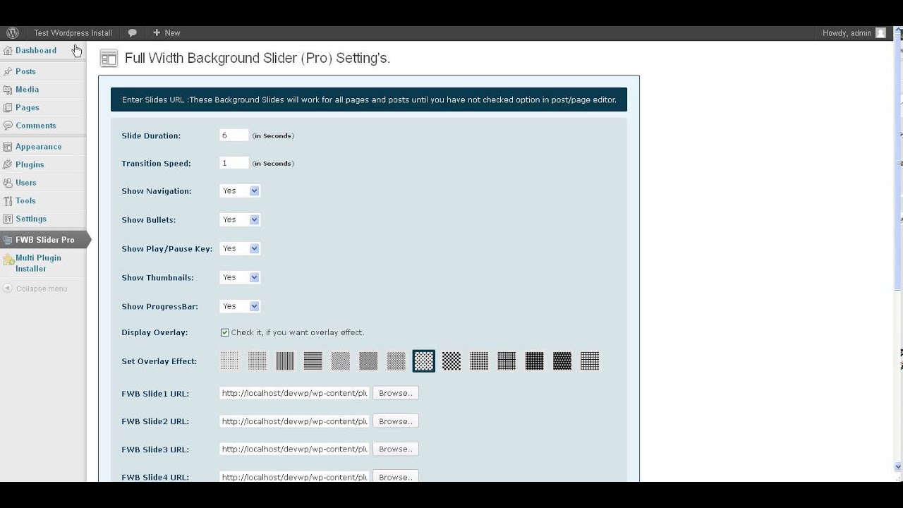 Using Full Width Background Image Slider Wordpress Plugin www.wpfruits.com