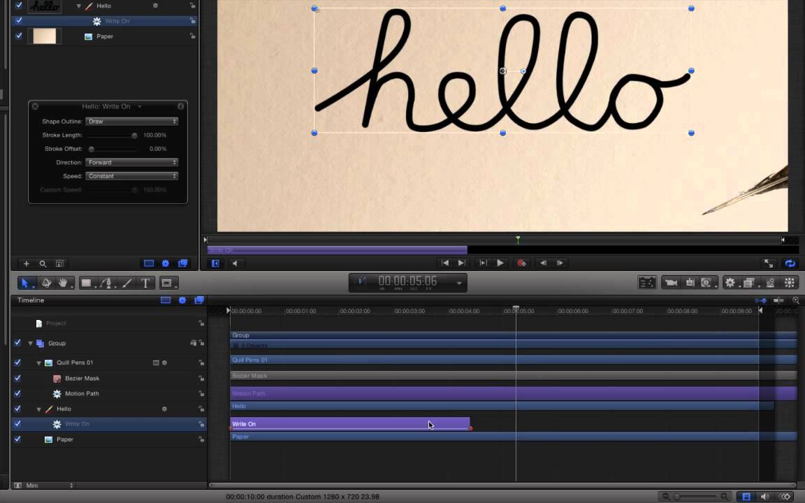 Using the Write-On Behavior in Motion 5