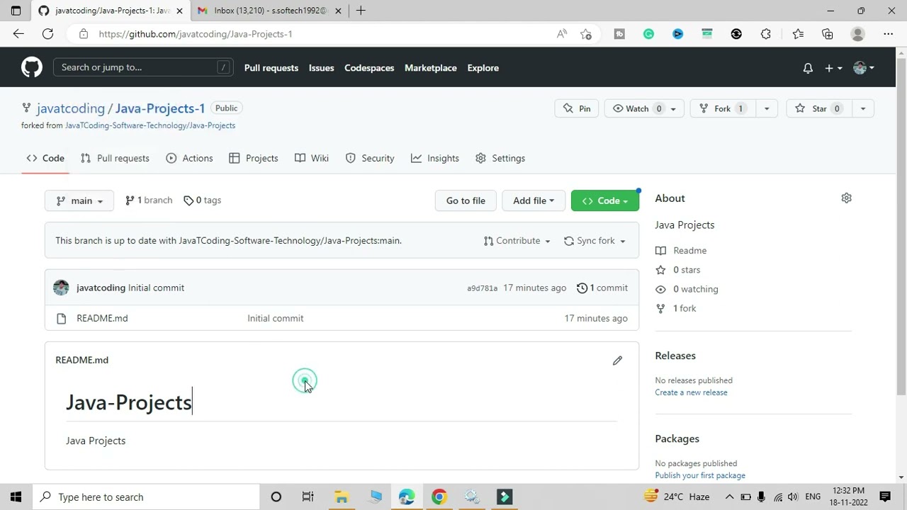 Create repository, fork from organization and commit changes to the organization repository Github