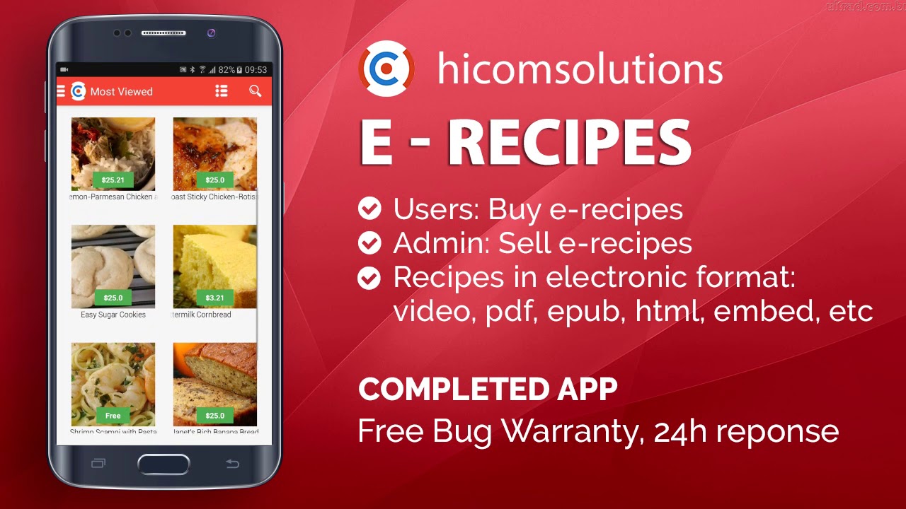Android Demo - E-Recipes: sell your online recipes, Script, Source Code for Sale