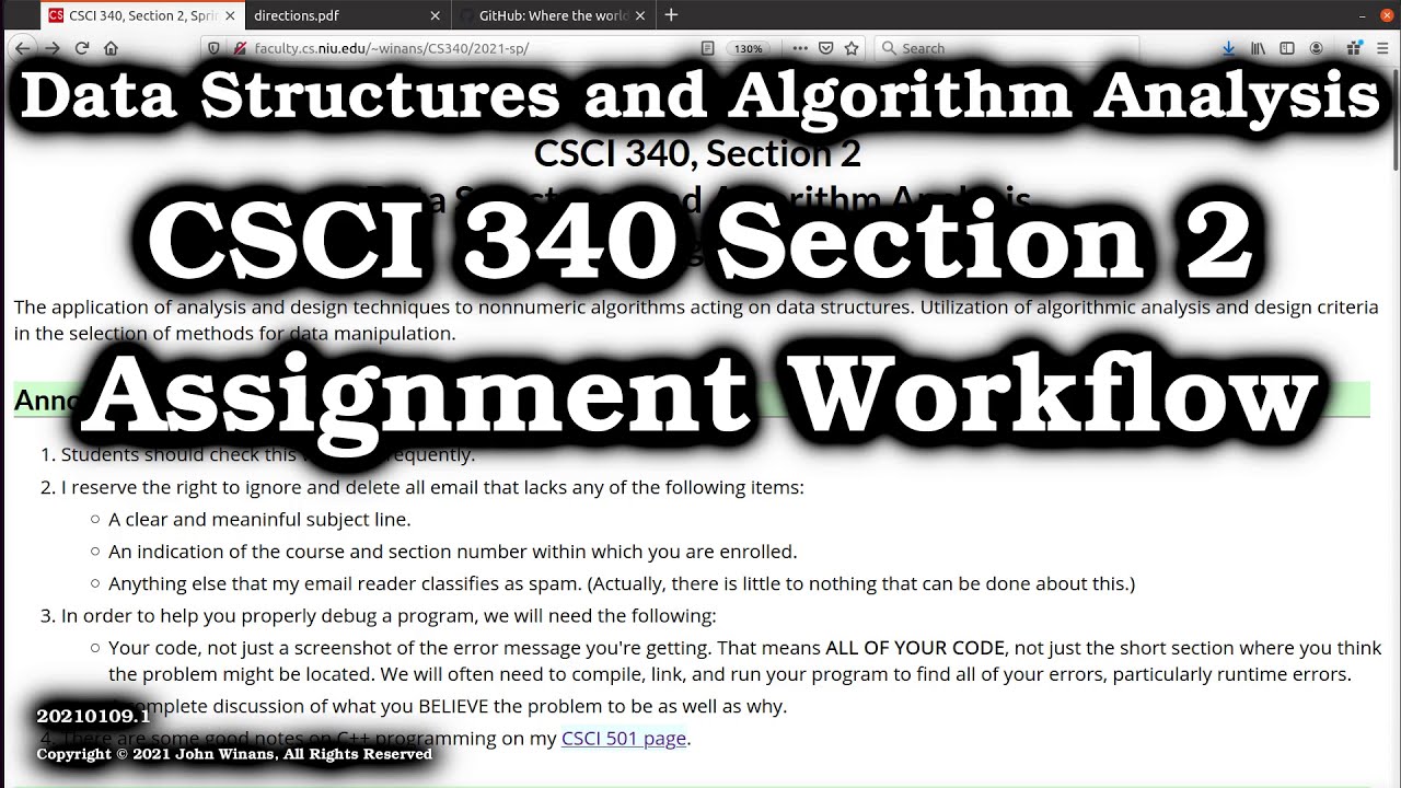 Github Classroom Homework Workflow (NIU CSCI 340, Spring 2021)
