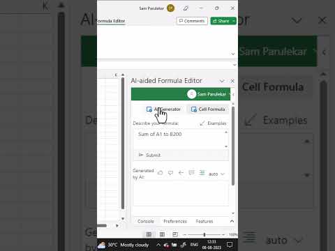 AI Aided Formula Editor in Excel