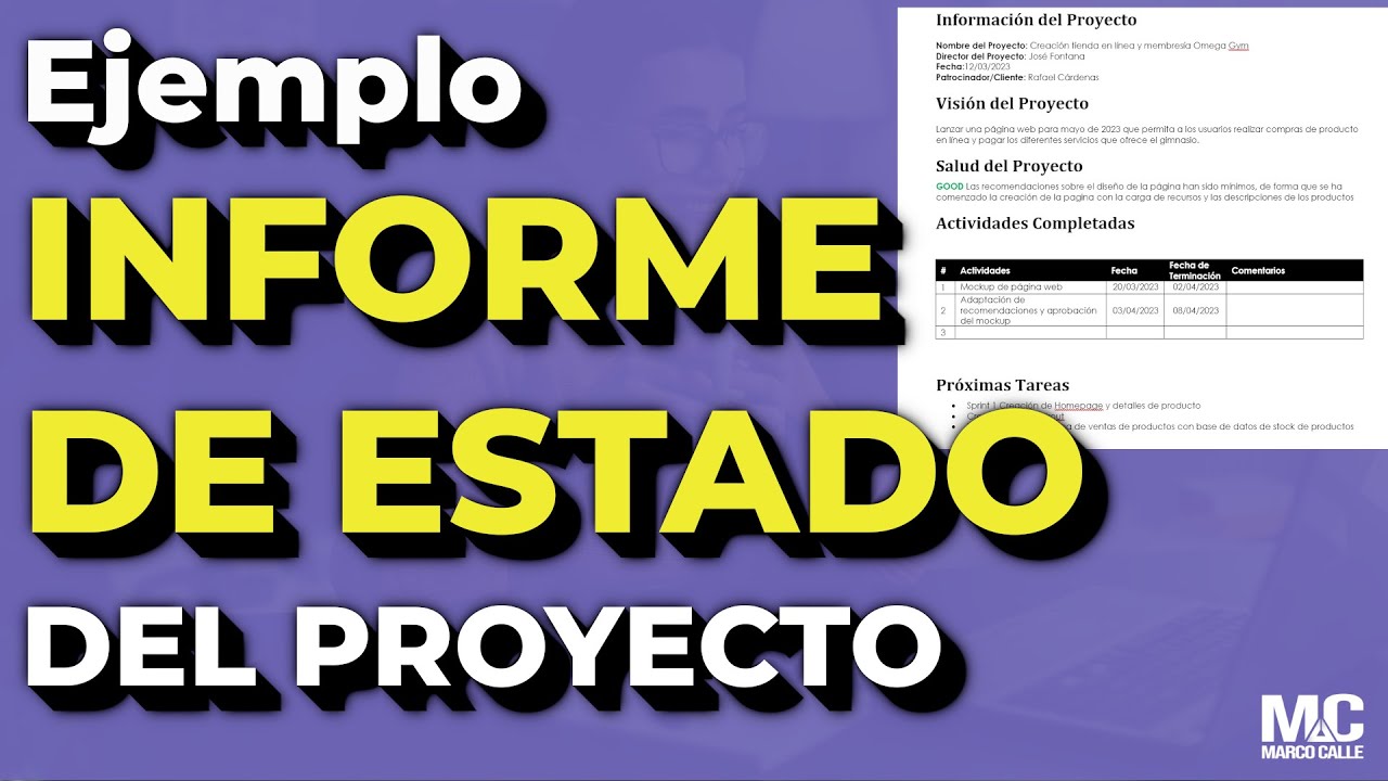 Ejemplo de REPORTE DE ESTADO del Proyecto