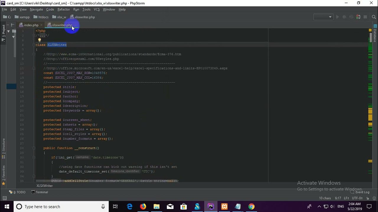 php excel xlsx write