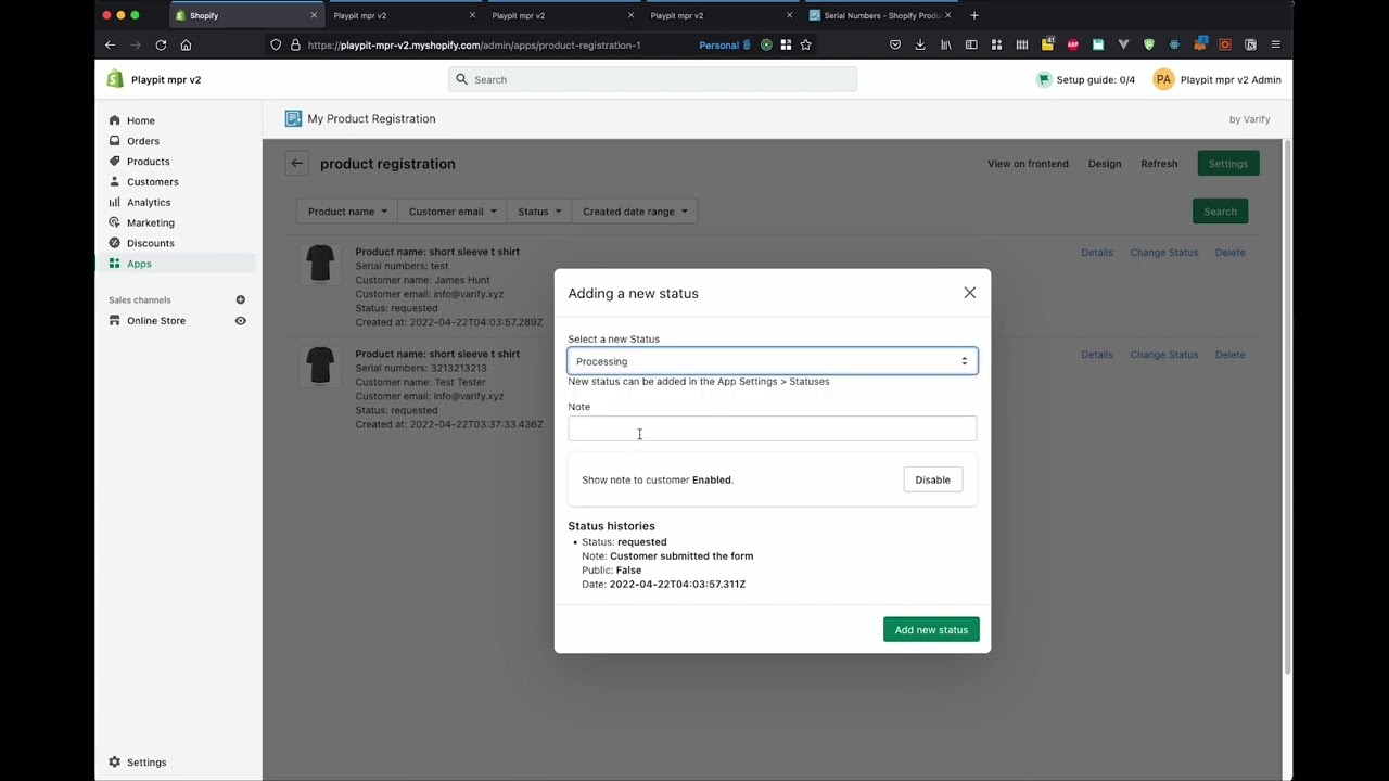 My Product Registration - Statuses