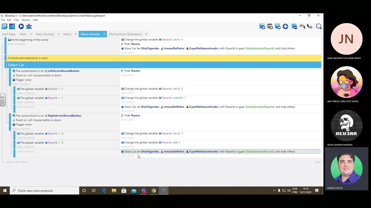 GDevelop Notas de aula -Como trabalhar com funções no GDevelop