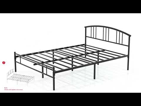 Assemble: VECELO 14 inch Full/Queen Size Bed Frame Metal Platform Mattress Foundation with headboard
