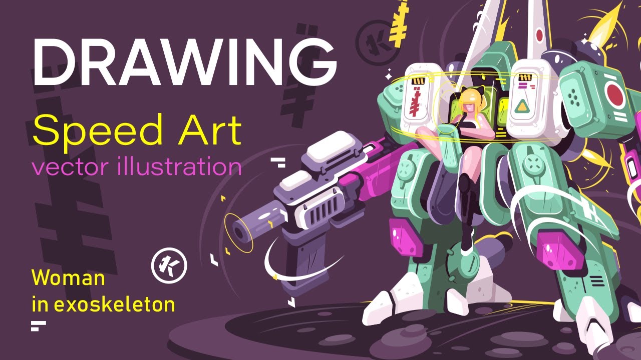 Woman in an exoskeleton - Speed Art Drawing vector illustration