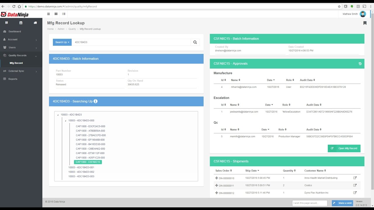 Manufacturing Quality Records Lookup - DataNinja Video Tutorial