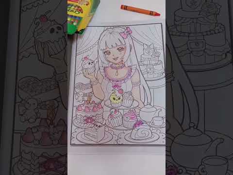Coloring book for adults page, pastel goth creepy kawaii anime chibi girls speedcoloring, cute art