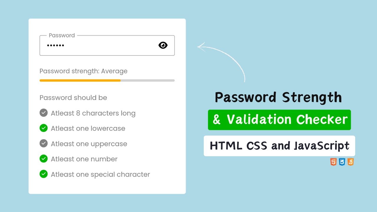 Password Strength & Validation Checker in HTML CSS & Javascript | Code With Harsh