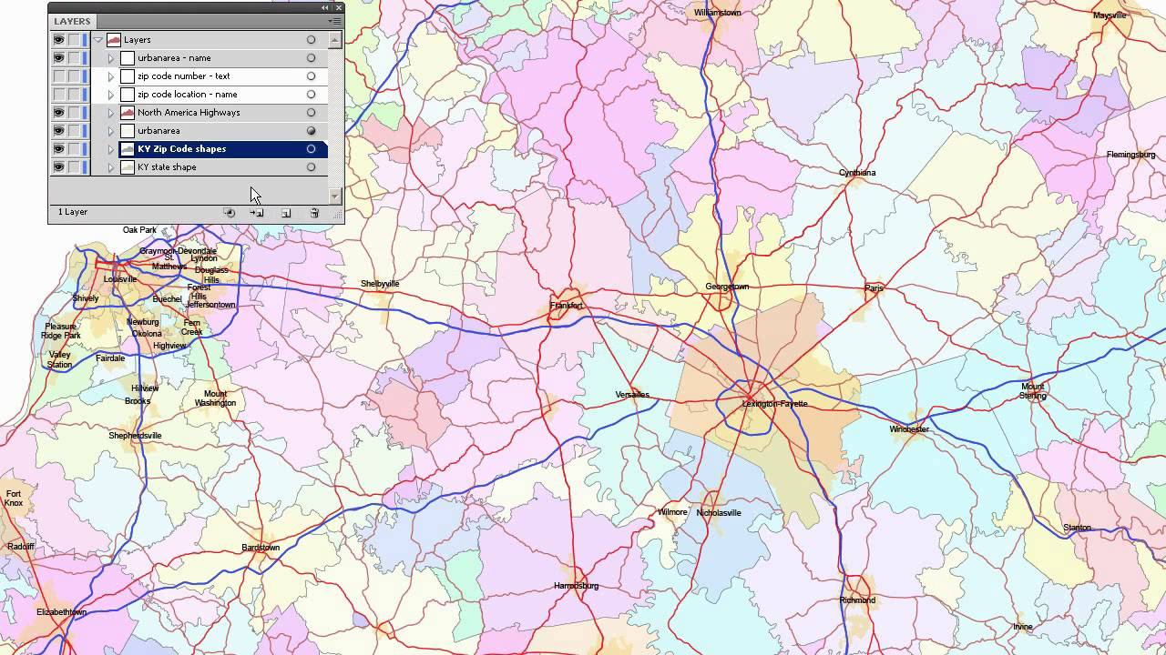 Kentucky zip code map, three edition
