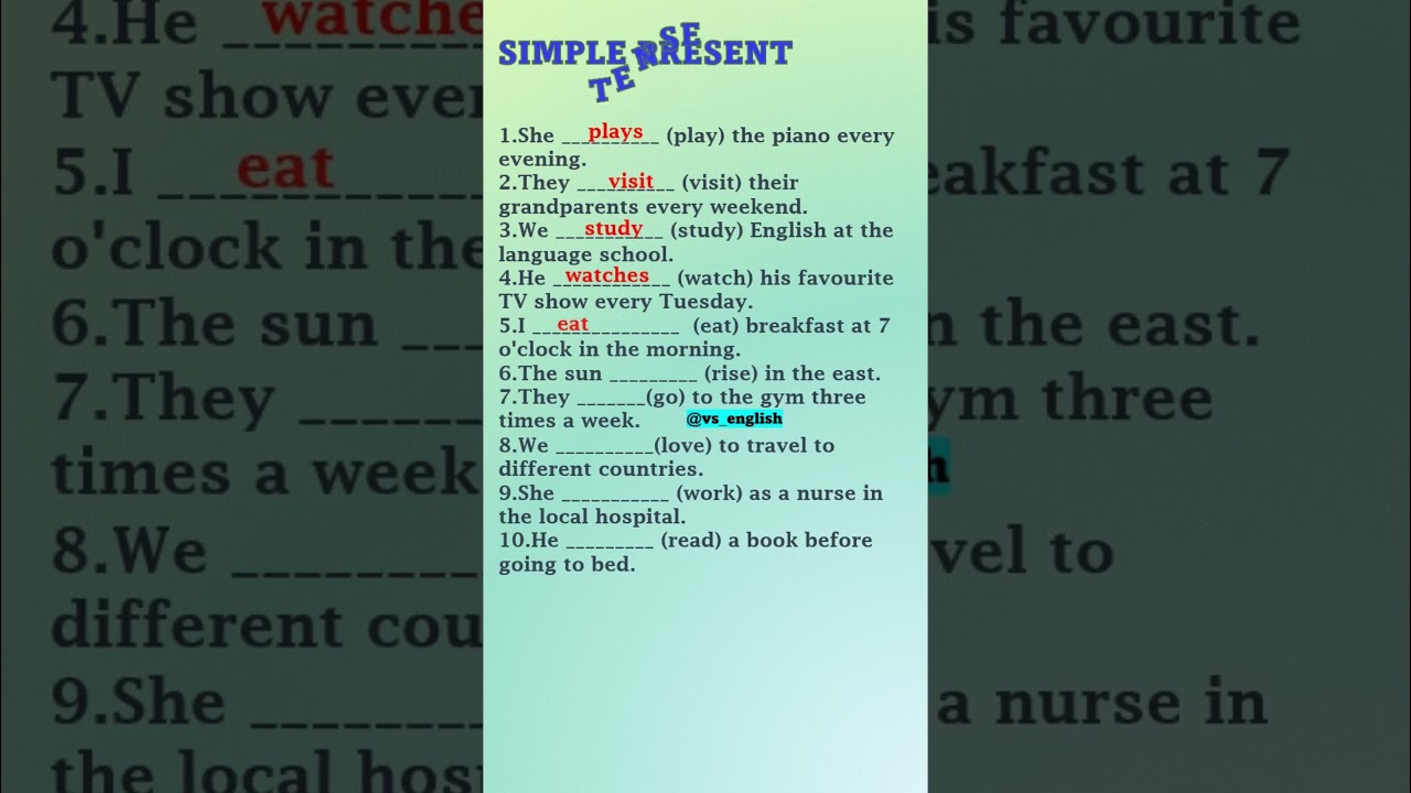 SIMPLE PRESENT TENSE Use Correct form of Verb #tense #exercise #english #practice #shorts VS ENGLISH