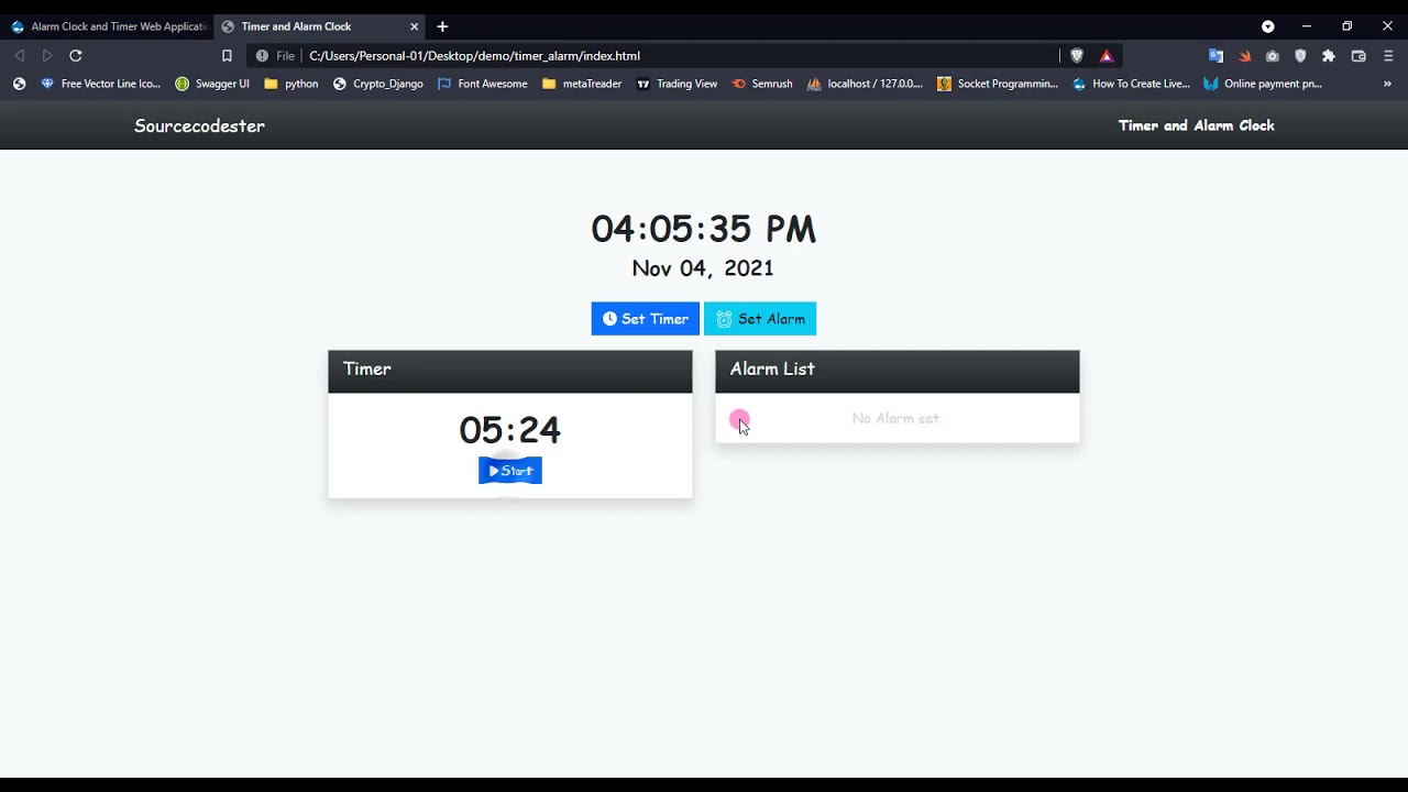 Alarm Clock and Timer Web Application using JavaScript DEMO