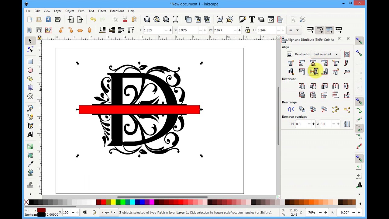 Inkscape (1.0) - Split Letter Monogram SVG for cutting machines
