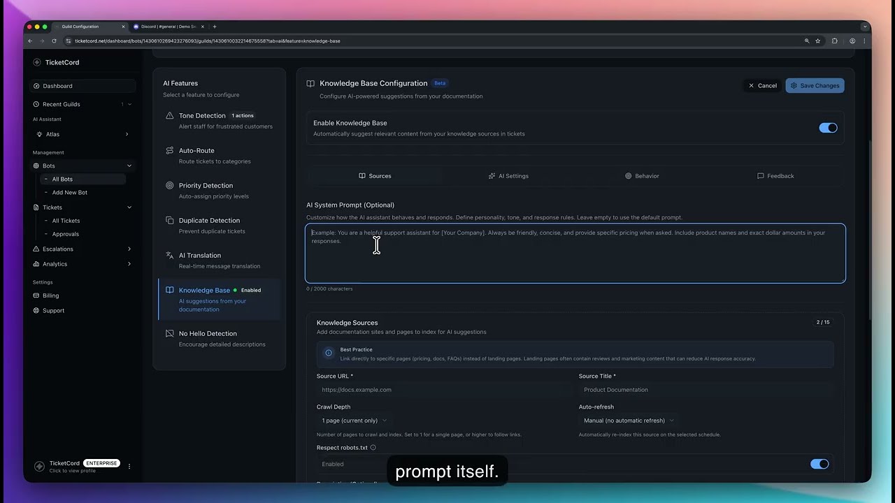 Automate Discord Support Tickets with AI Knowledge Base - TicketCord Tutorial