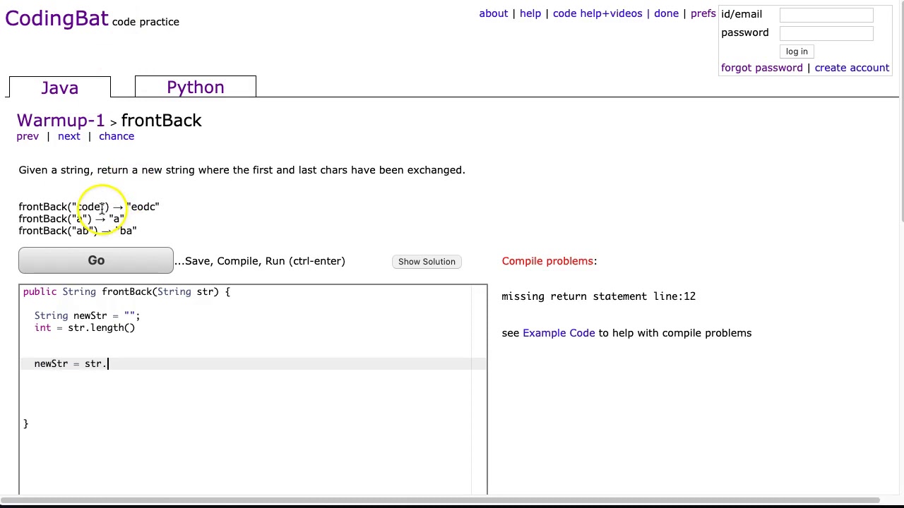 Codingbat - frontBack (Java)