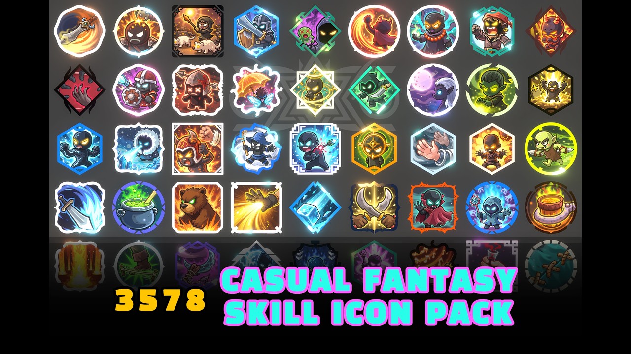 Casual Fantasy Skill Icons Pack – 3500+ RPG UI Icons (URP)