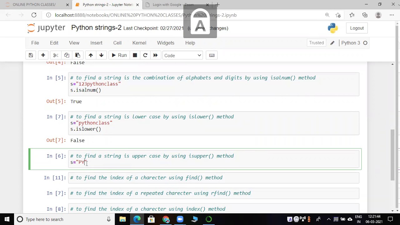 python string methods(isupper, islower, count, find, rfind, index etc..