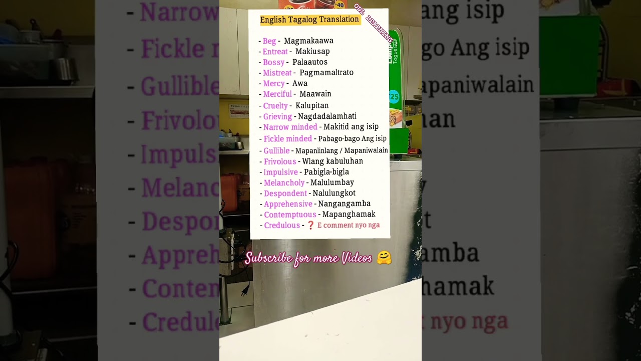 Vocabulary Words Build your Vocabulary Words with their meanings Tagalog English Translation