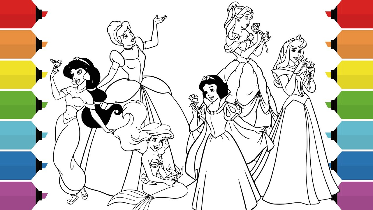 Disney Princess Coloring Pages | Ariel, Jasmine, Cinderella, Belle, Snow White & Aurora