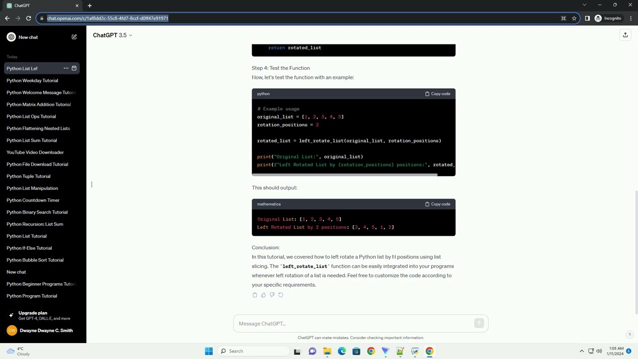 python program to left rotate a list by n