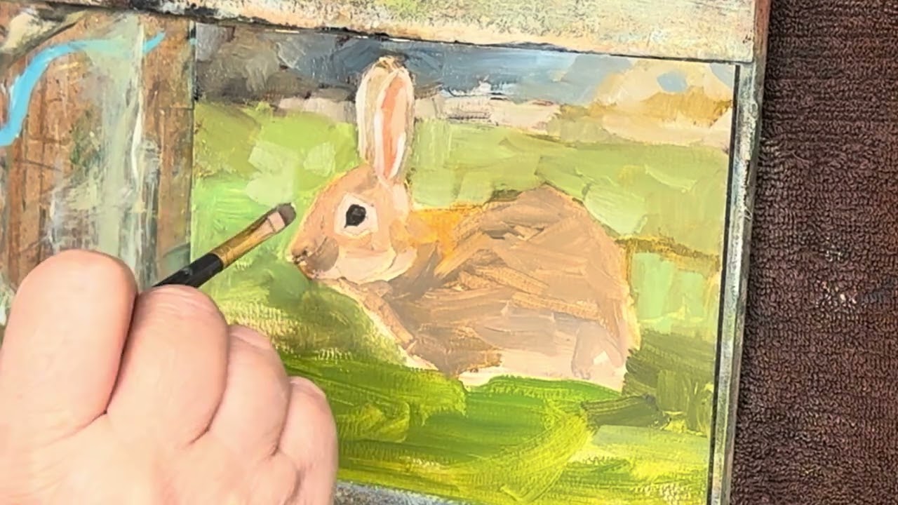 One Hour Painting challenge- Painting Small And Quick- Oil Painting a Bunny