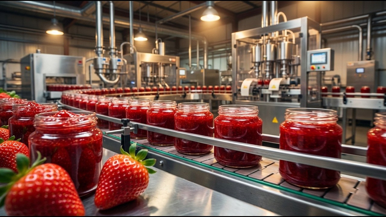 Inside a Modern Strawberry Jam Factory | Automated Food Production Process