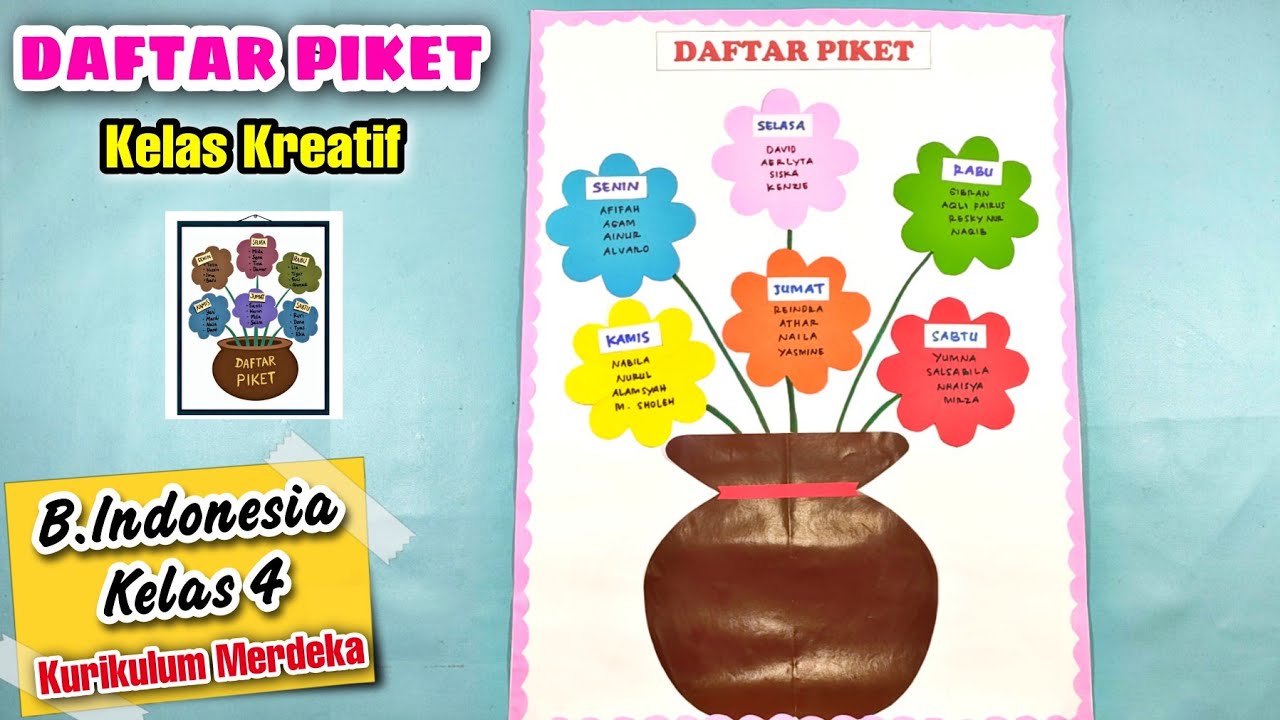 Cara Membuat Daftar Piket Kelas Kelas 4 || Daftar Piket Kelas Kreatif || Bahasa Indonesia Kelas 4
