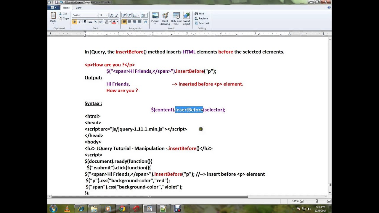 INSERTBEFORE METHOD IN JQUERY DEMO