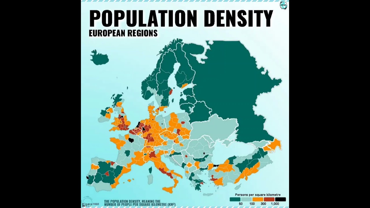Population Density of European regions/countries! #map #europe #population #region #youtubeshorts