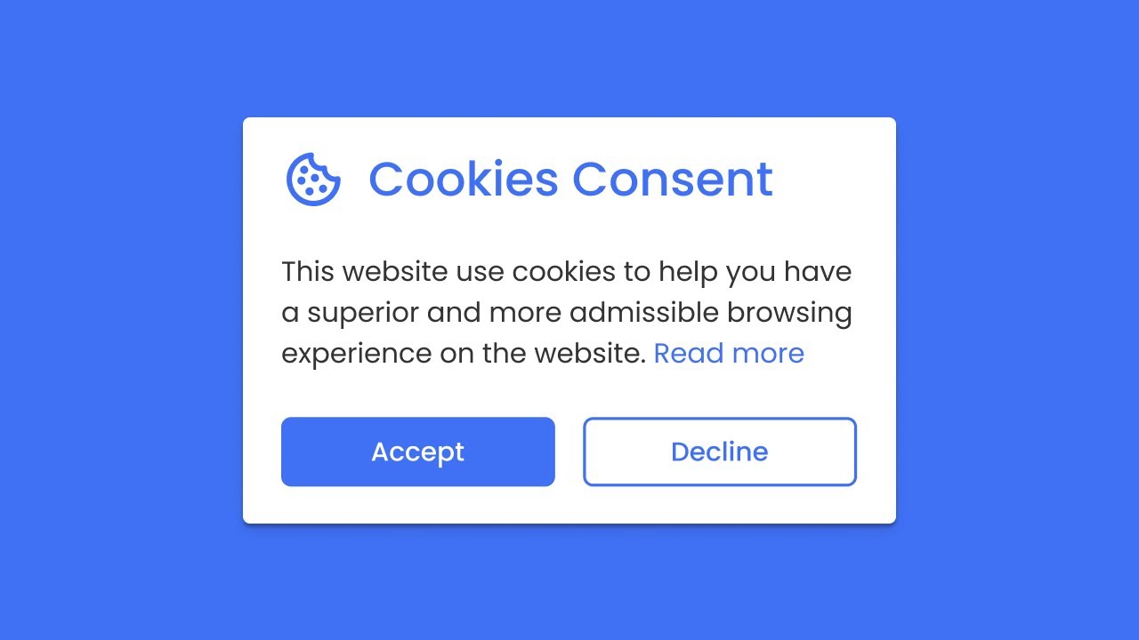 Create Popup Cookies Consent Box in HTML CSS & JavaScript | Set Cookie JavaScript