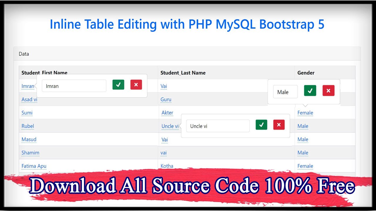 Inline Table Editing with PHP MySQL Bootstrap 5 | Code Hunter