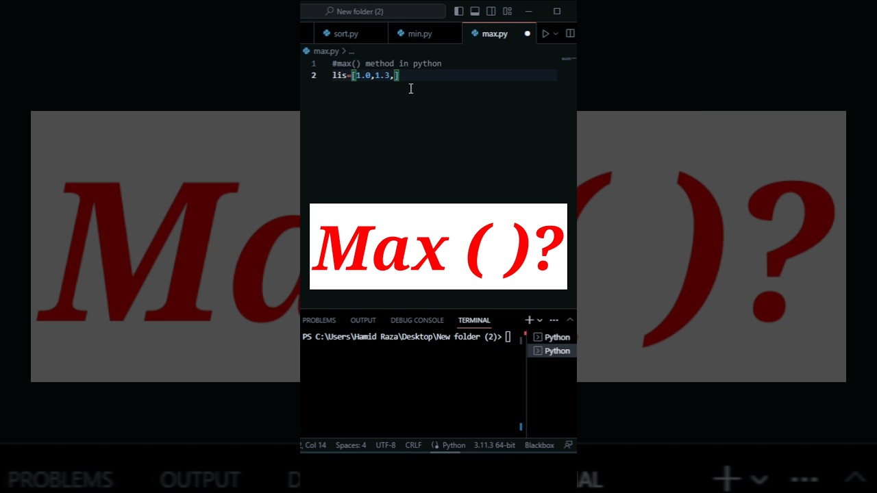 Max Method in python #python #machinelearning #viralvideo