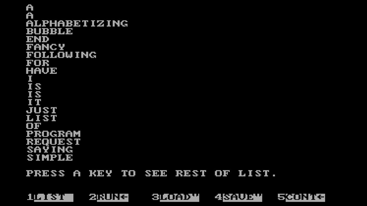 ALPHABET.BAS - GW-BASIC, bubble sort program