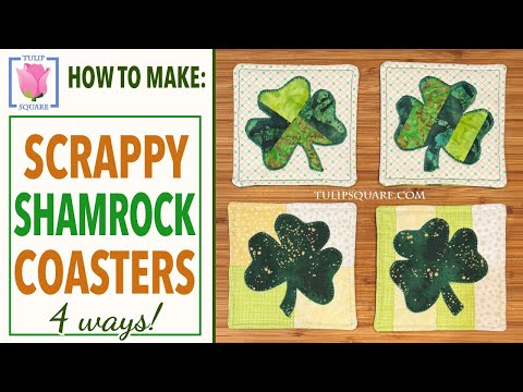 Make Scrappy Shamrock Coasters ☘️Patchwork with Appliqué ☘️St Pattys Day Quilting Sewing Tutorial ☘️