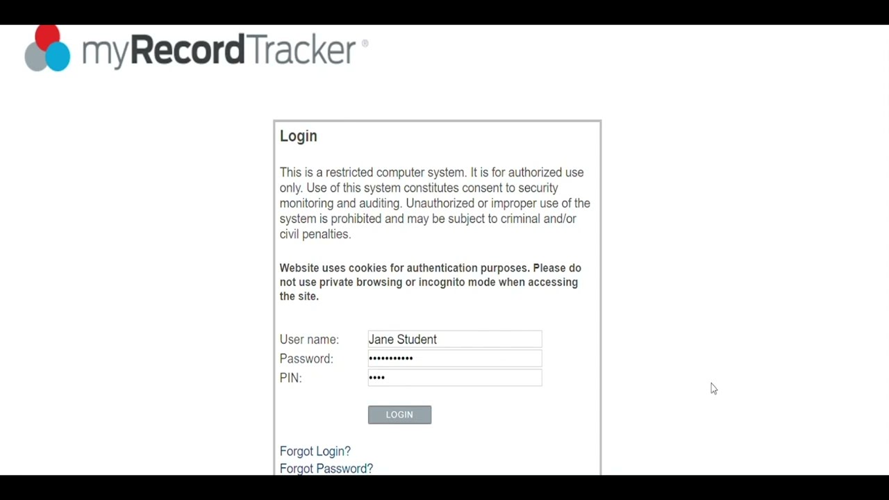 NSCC - MyRecordTracker Tutorials - Logging in and Page Overview