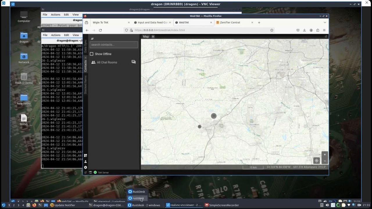 WarDragon Remote Kismet w/ MetaGPSD to Kismet Server + CoT to TAK Testing (Internal WiFi)