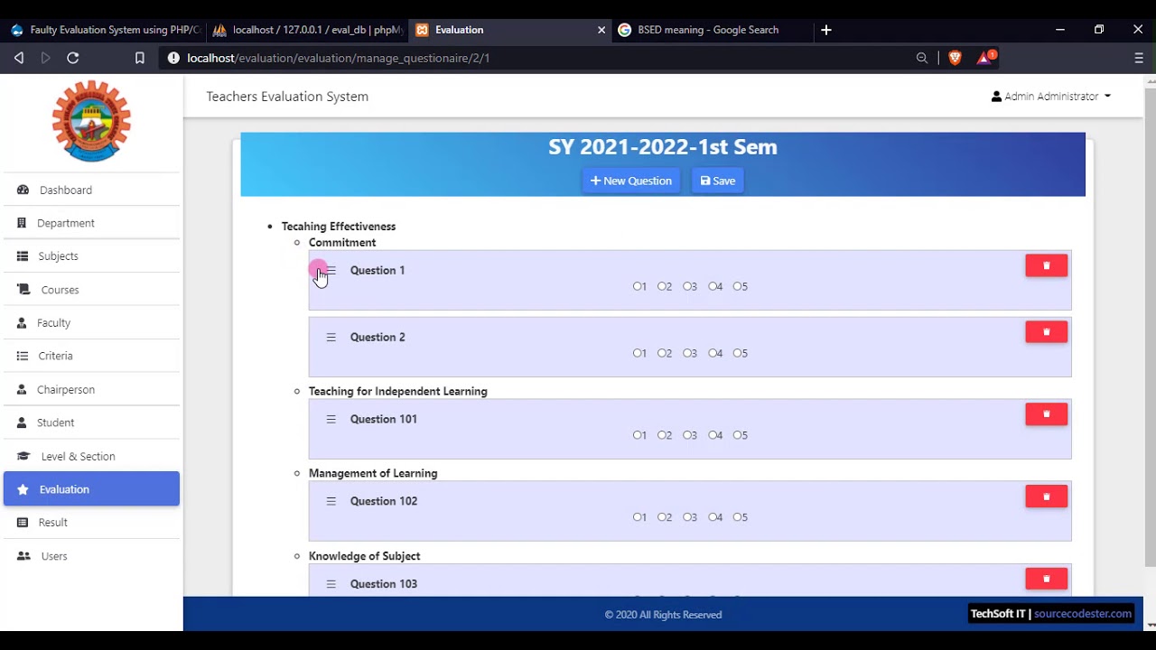 Faculty Evaluation System using PHP CodeIgniter Demo