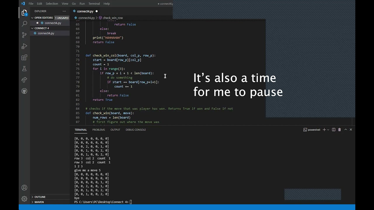Making Connect 4 in Python and Explaining How it's done Part 2: How to check if someone has won?